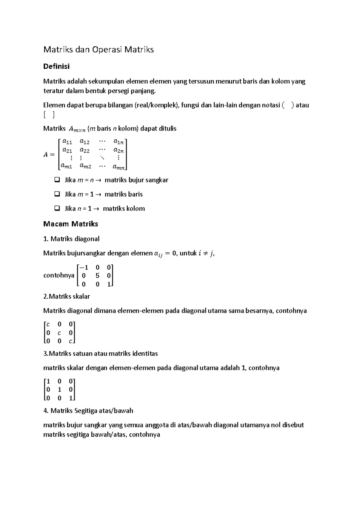 Matriks dan Operasi Matriks - Matriks dan Operasi Matriks Definisi ...
