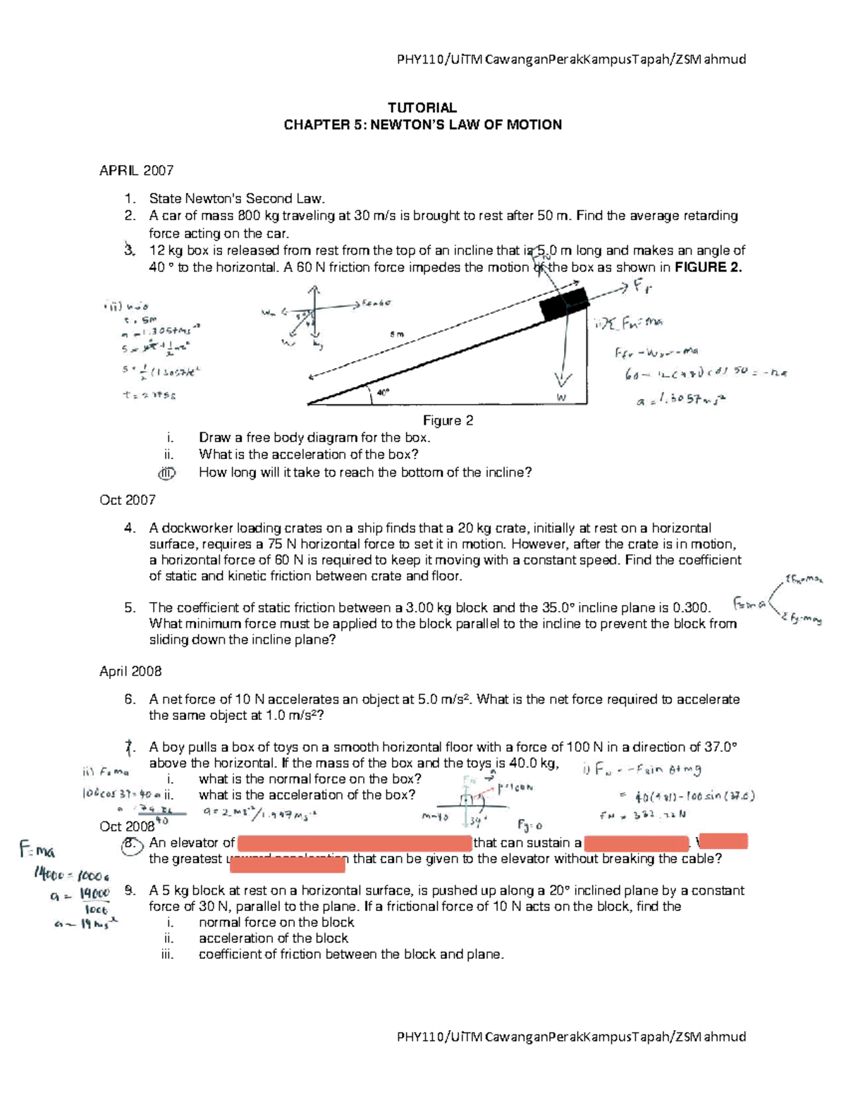 Tutorial Chapter 5 physics - TUTORIAL CHAPTER 5: NEWTON’S LAW OF MOTION ...