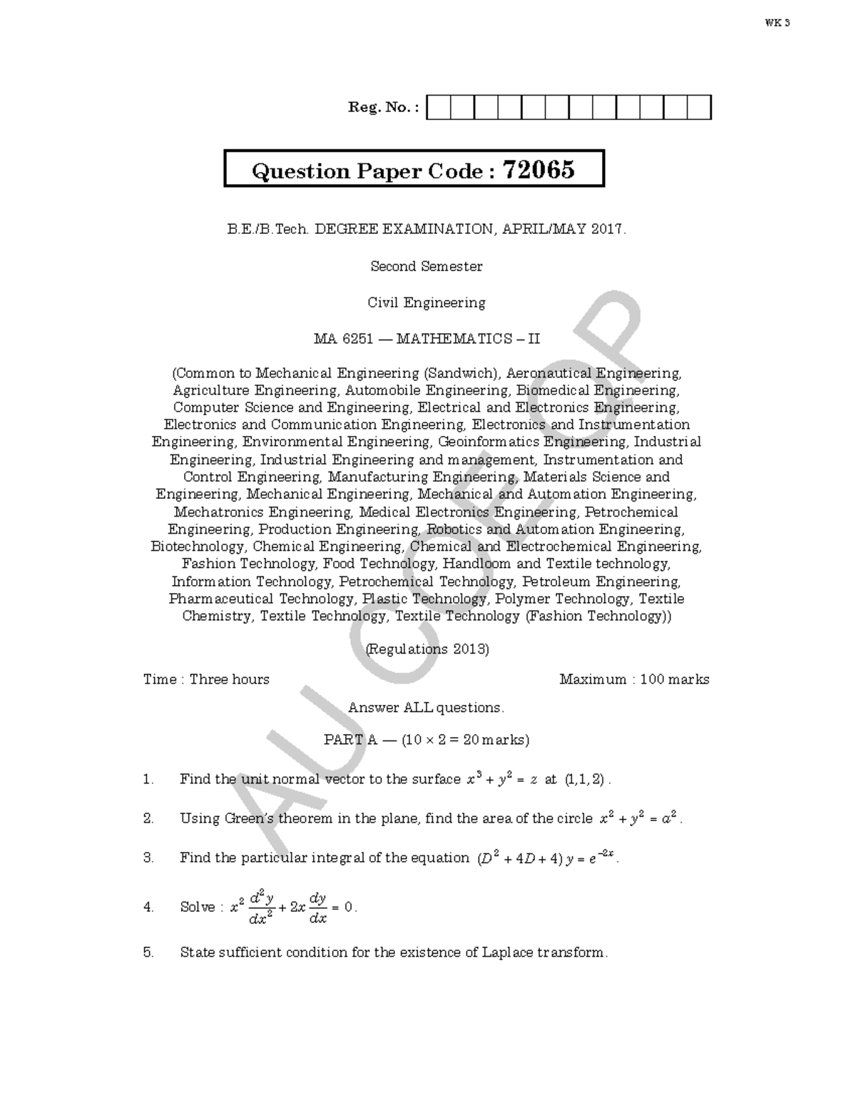 question papers - AU COE QP - Studocu