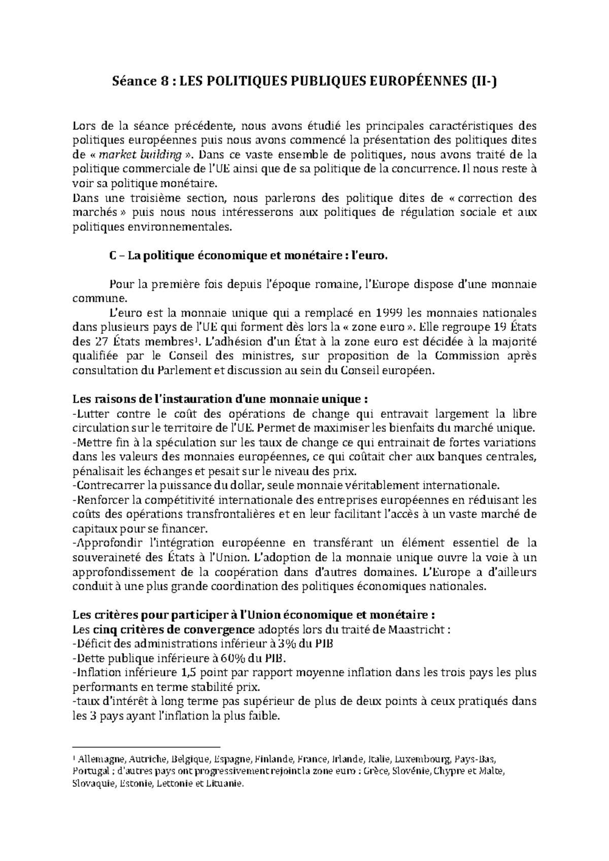 Les Politiques Publiques Européennes Suite Séance 8 Les Politiques