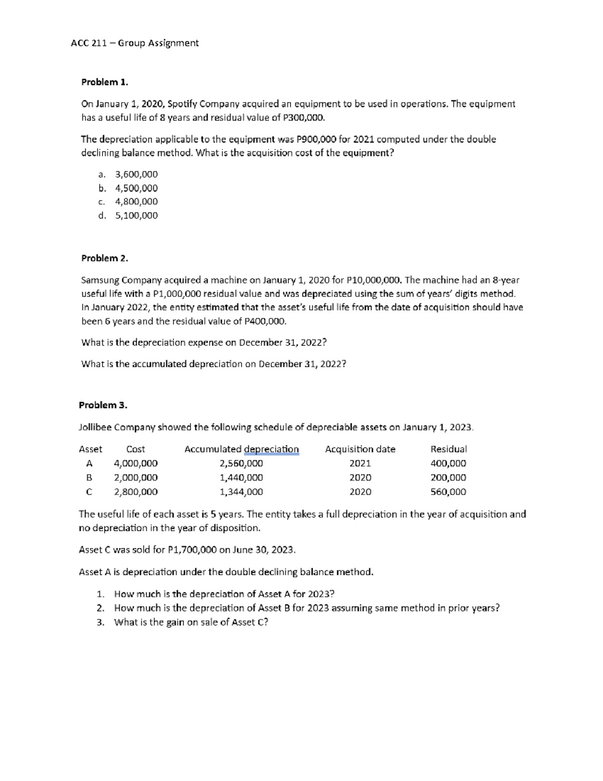 211- Group Activity - practice problems - ACC 211 Group Assignment ...