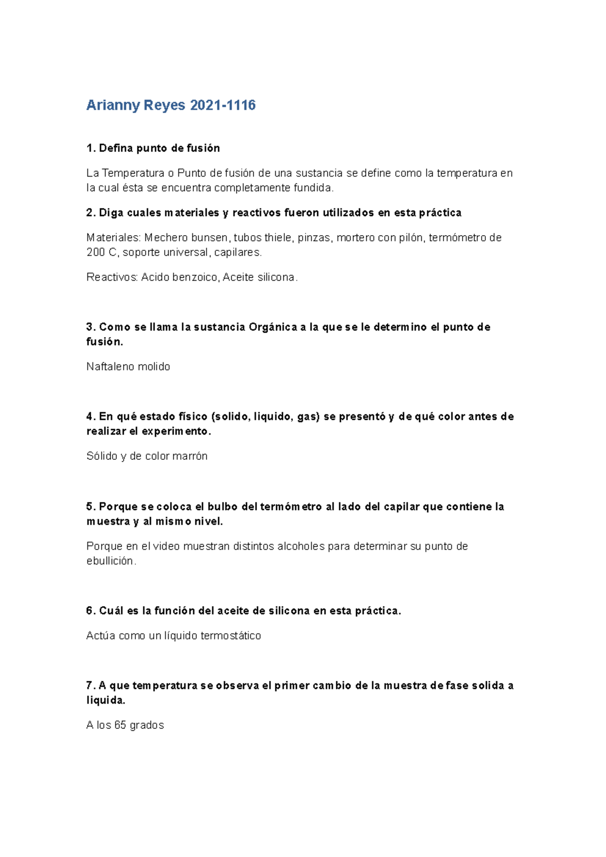 Práctica 2 Punto De Fusión - Arianny Reyes 2021- Defina punto de fusión ...