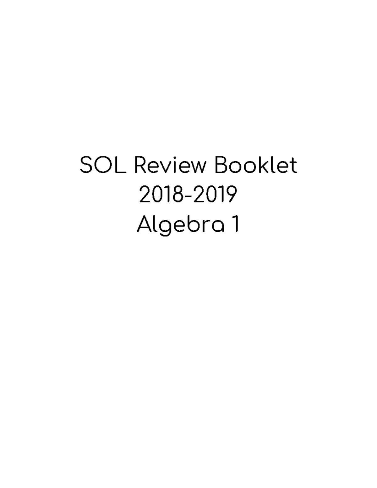 Algebra 1 SOL Review Booklet - SOL Review Booklet 2018- Algebra 1 SOL A ...