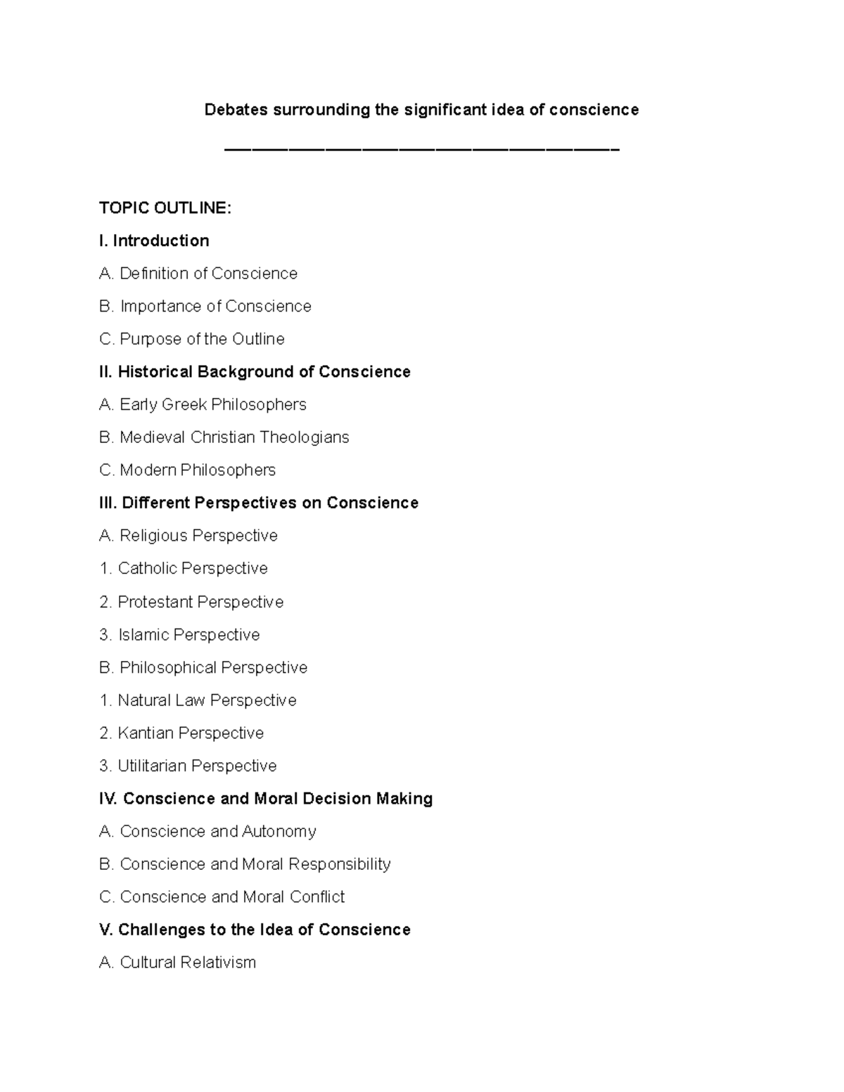 Debates surrounding the significant idea of conscience - Introduction A ...