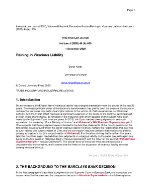 Vicarious Liability - notes - Vicarious Liability Required Reading ...