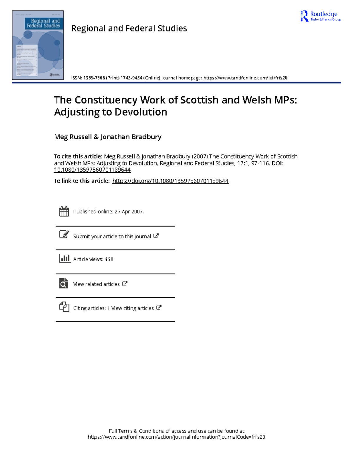 The Constituency Work of Scottish and Welsh MPs Adjusting to Devolution ...