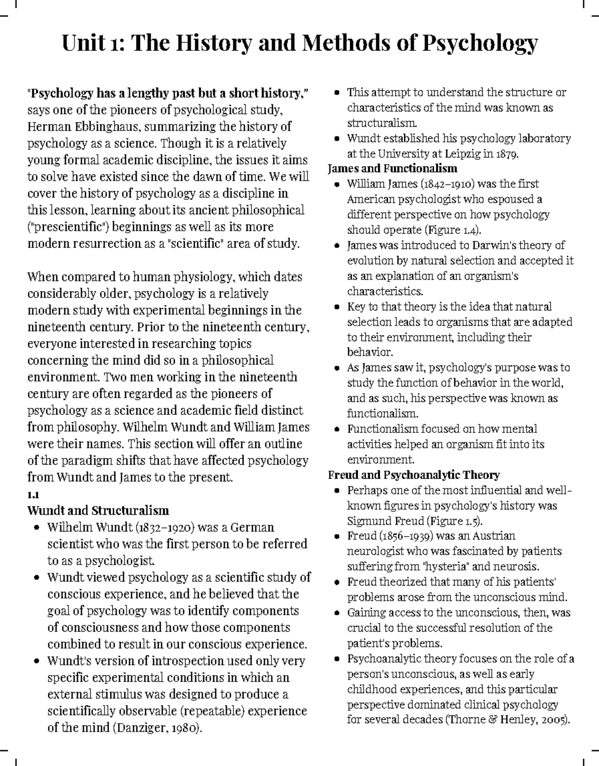 Unit 1 The History and Methods of Psychology - Unit 1: The History and ...