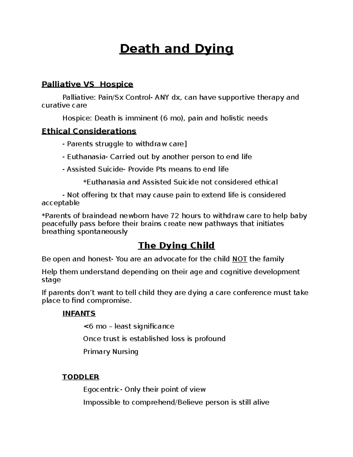 Death and Dying Notes - Death and Dying Palliative VS Hospice ...