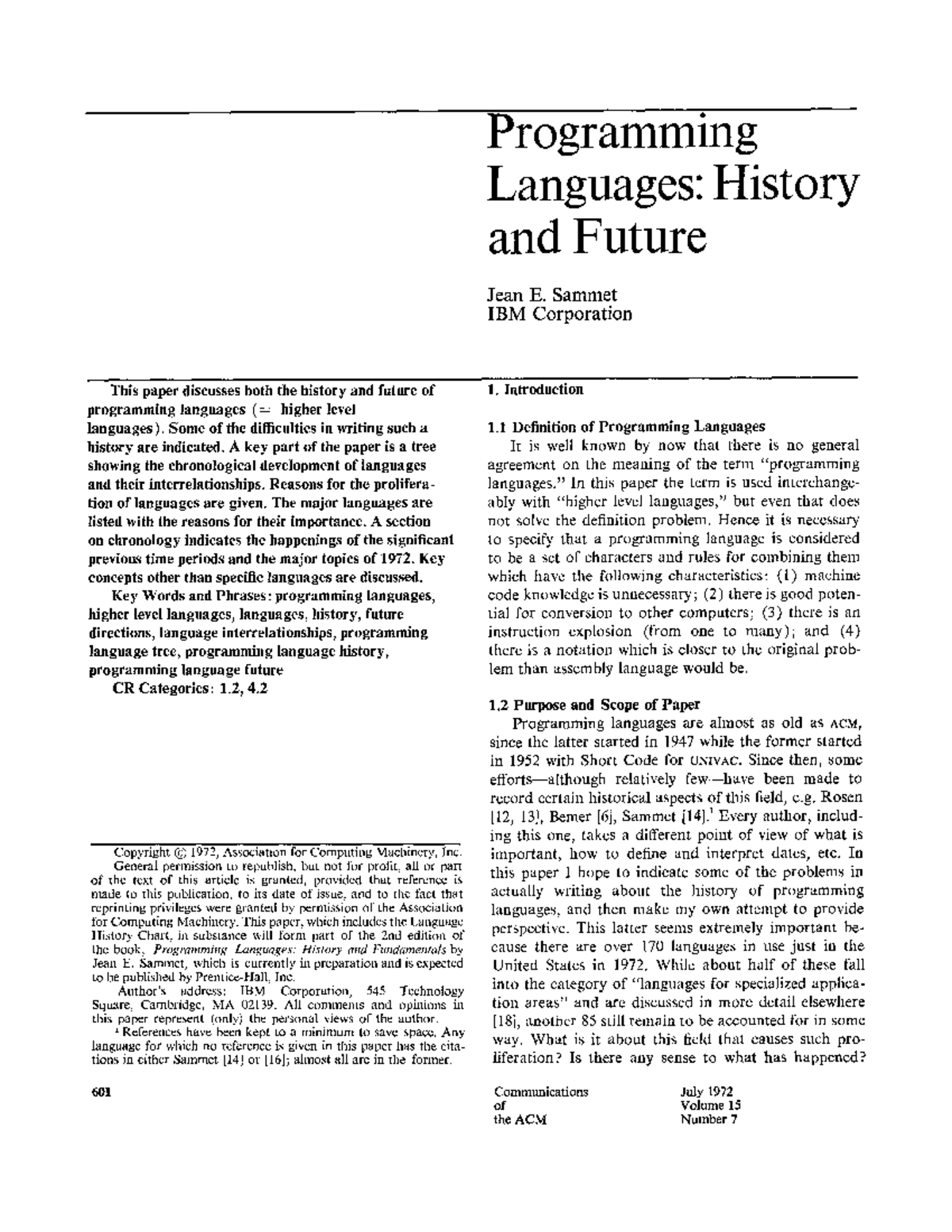 W1 pre2 Programming Languages - Sammet - Programming Languages: History ...