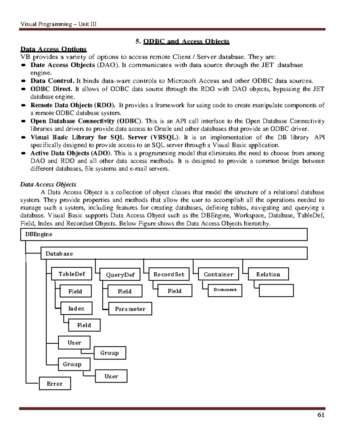 Unit III VB 6.0 Final - visual basic - DBEngine Database TableDef ...