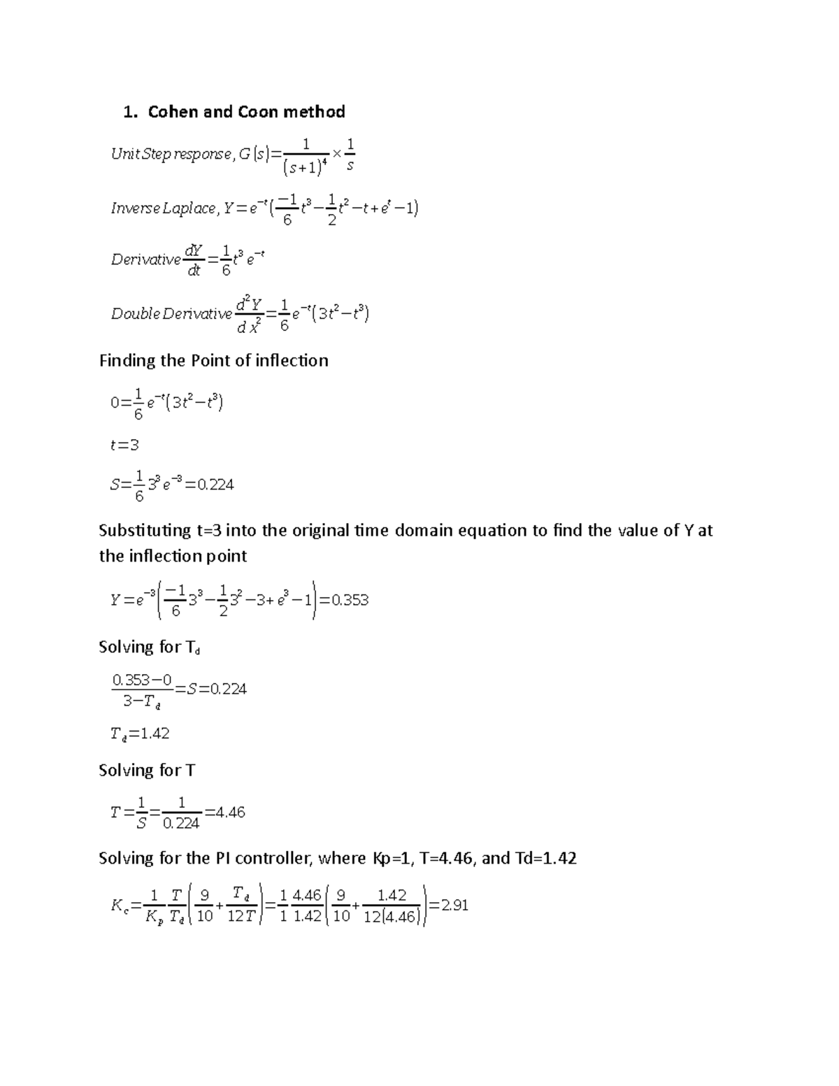 Seminar Assignments - 1&2 - 1. Cohen and Coon method Unit Stepresponse ...