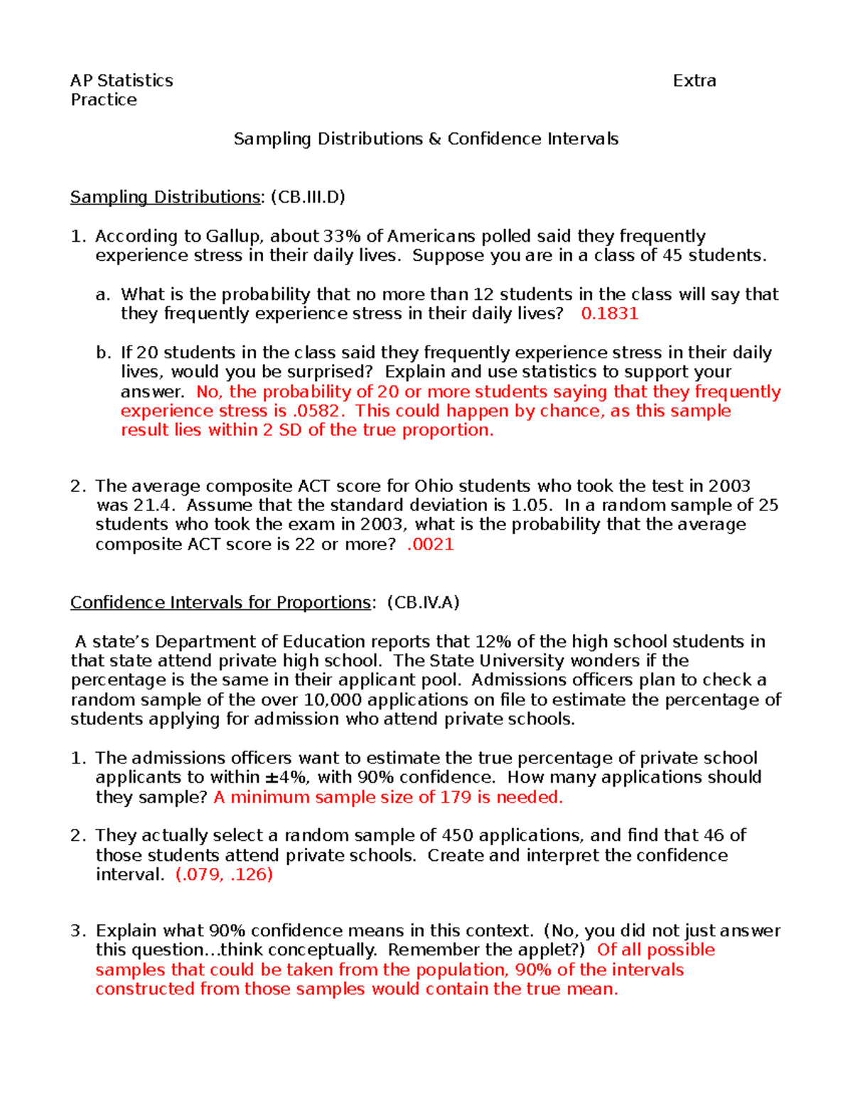 Ch 8 extra practice with answers - AP Statistics Extra Practice ...