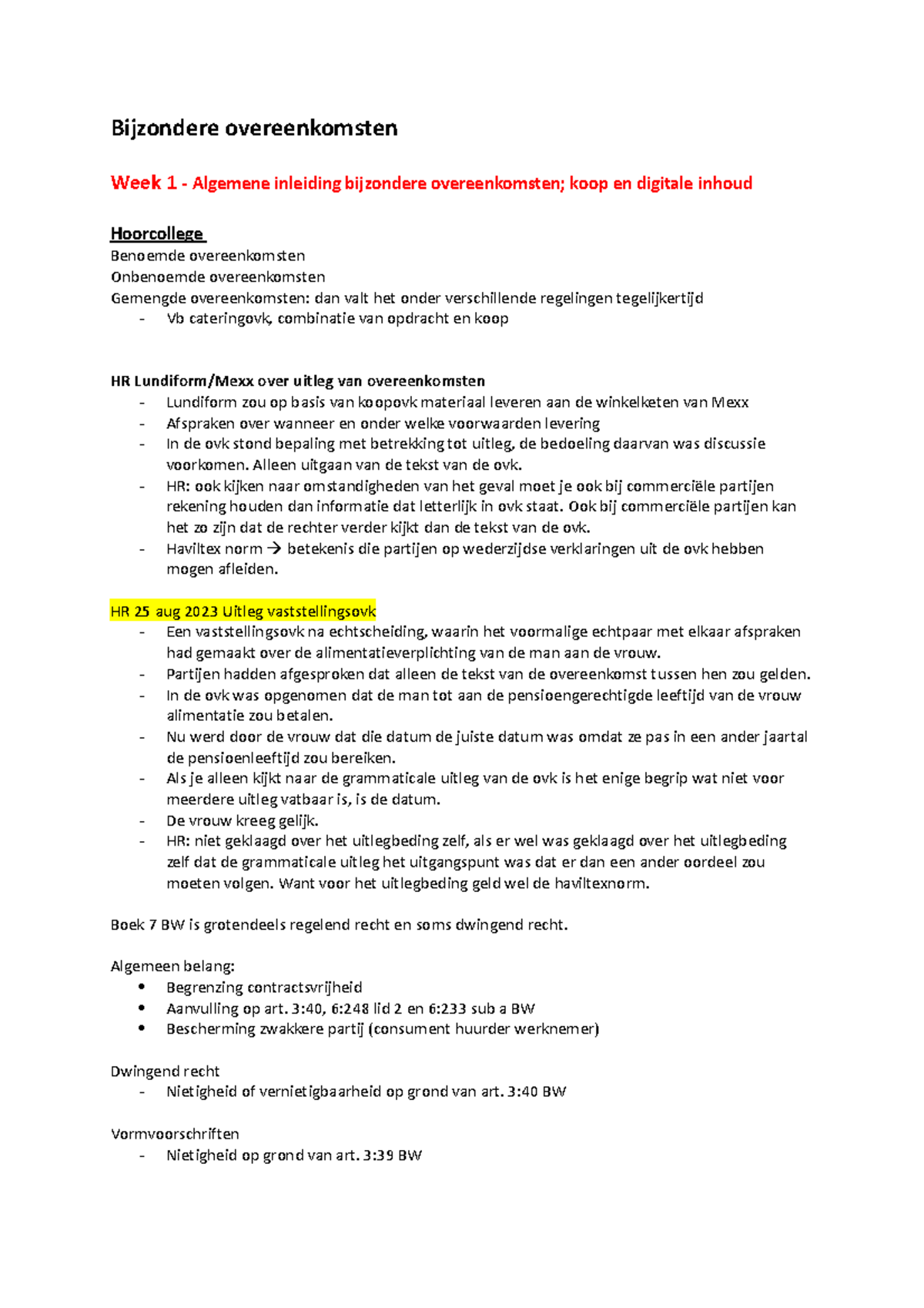 Bijzondere overeenkomsten - Alleen uitgaan van de tekst van de ovk ...