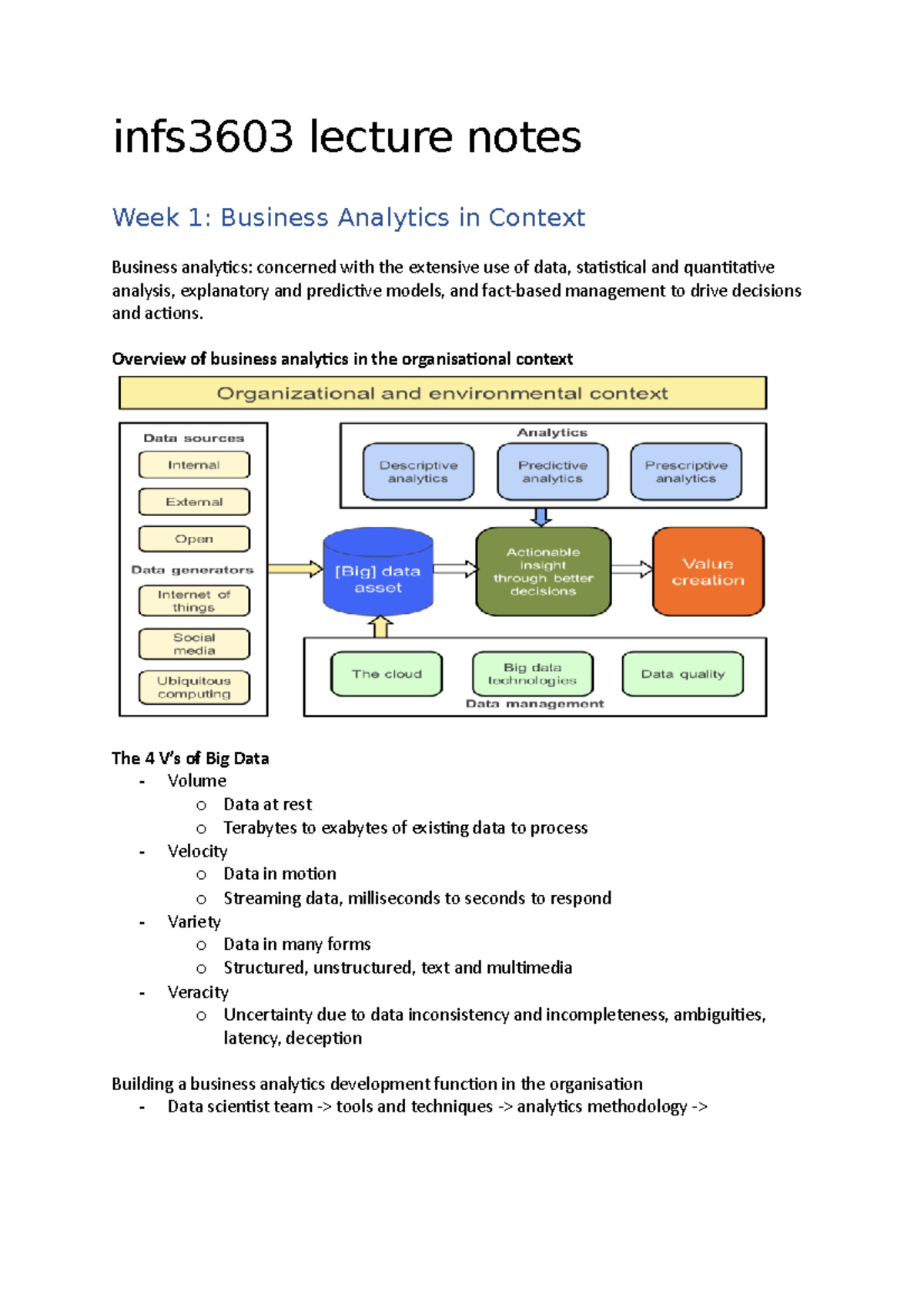 3603 Lecture Notes Week 1 Infs3603 Lecture Notes Week 1 Business Analytics In Context