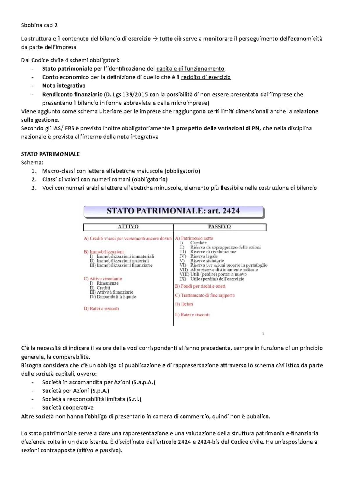 CAP 2 - Struttura Bilancio D' Esercizio - Sbobina cap 2 La struttura e ...