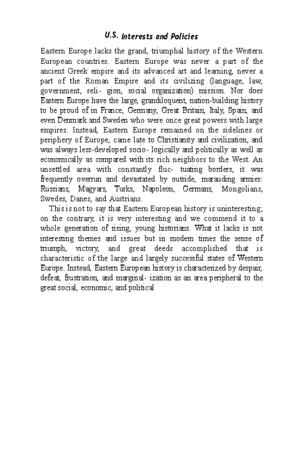 US interest in Foreign Policy - U. Interests and Policies Eastern ...