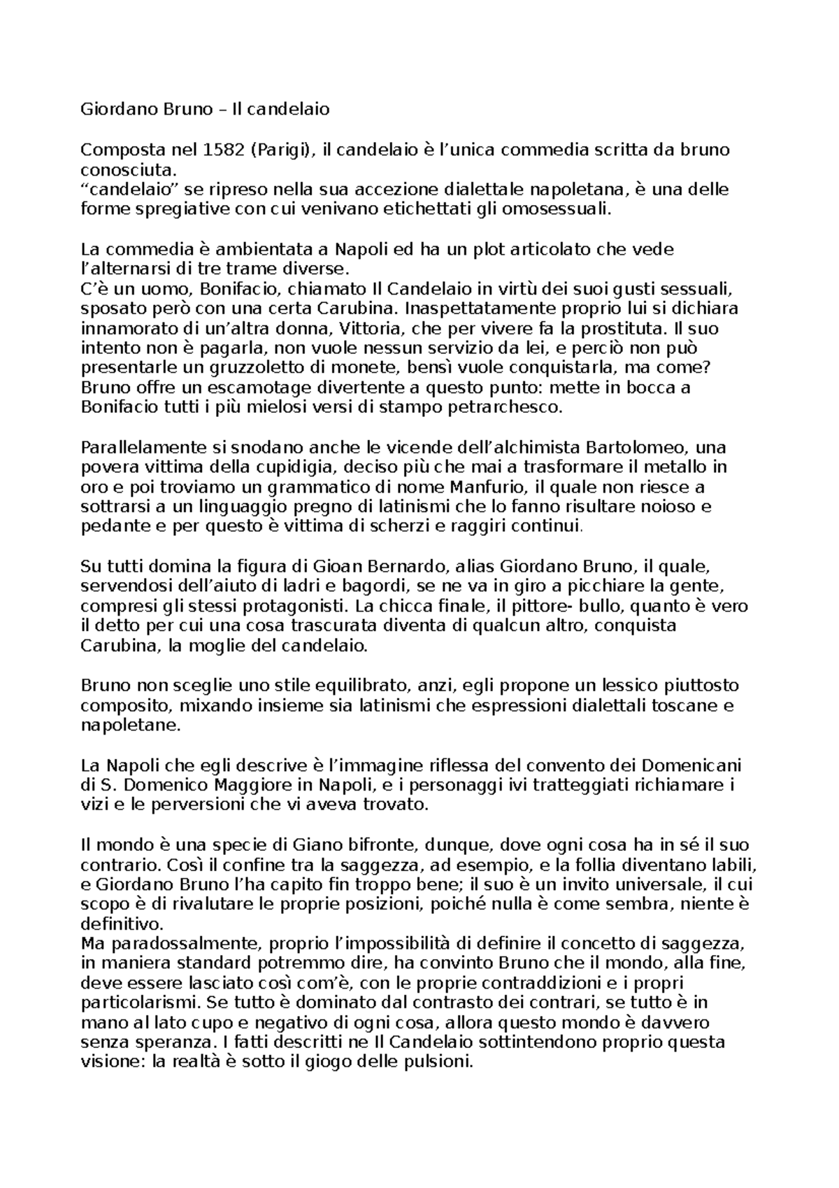 Giordano Bruno - filosofo - Giordano Bruno – Il candelaio Composta nel ...