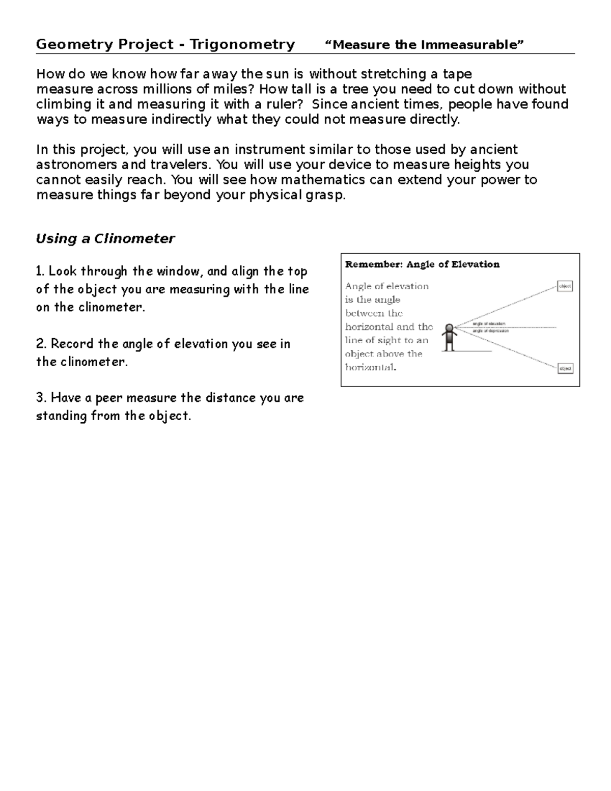 Copy of Project Clinometer Trig Simplified - Geometry Project ...
