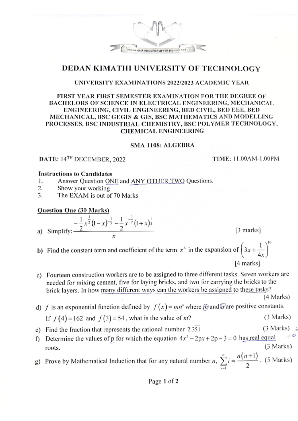 Algebra - detailed notes - MECHANICAL ENGINEERING - Studocu