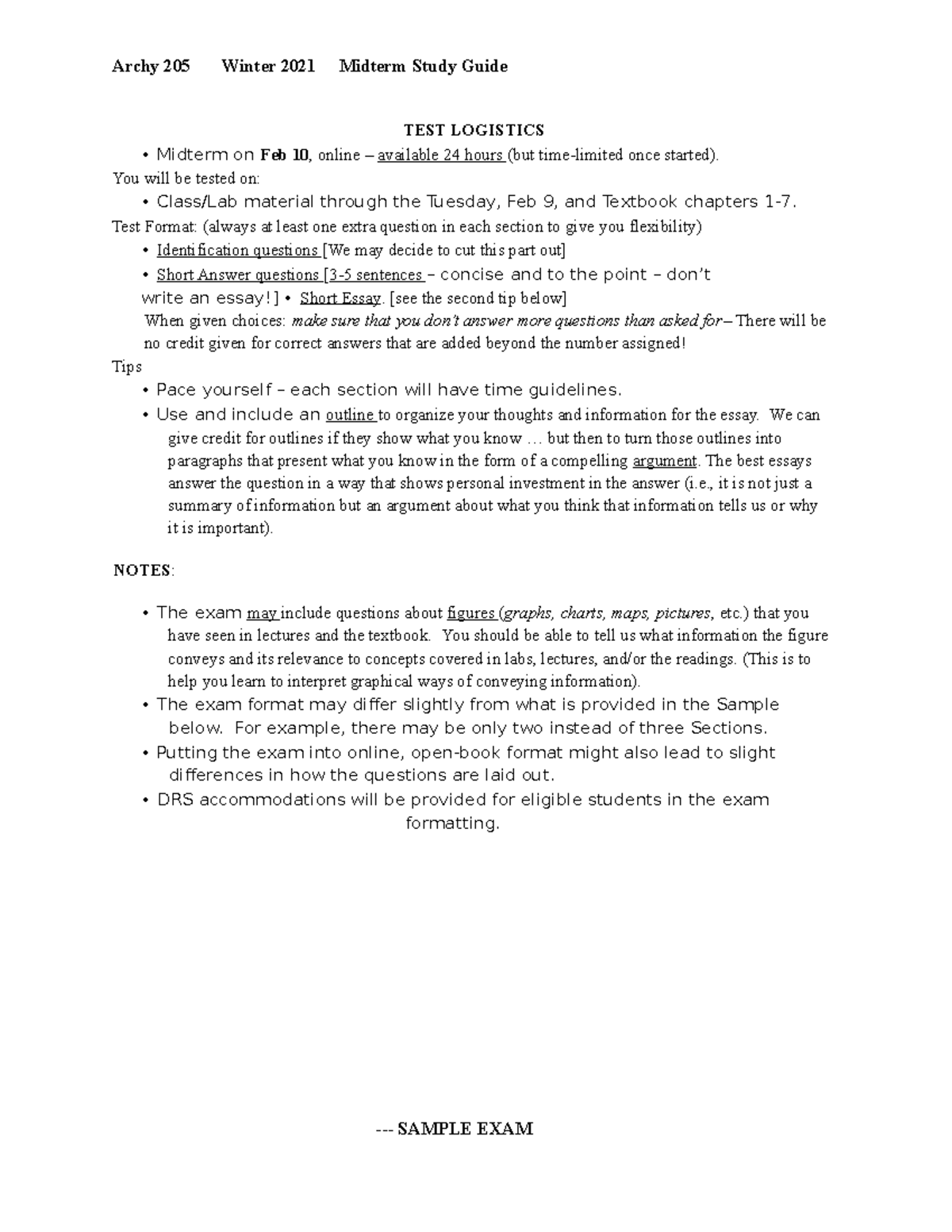 Archy 205-W2021-Midterm Study Guide (part 1) - Archy 205 Winter 2021 ...