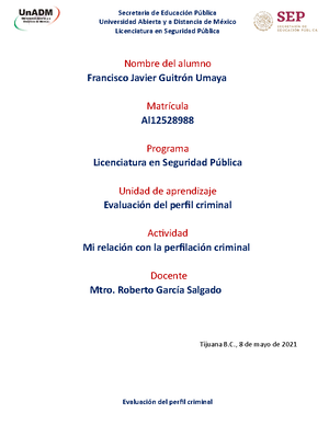 SEPC U1 A2 JUTG - TRABAJO DE LA PERFILACION CRIMINAL - Licenciatura ...
