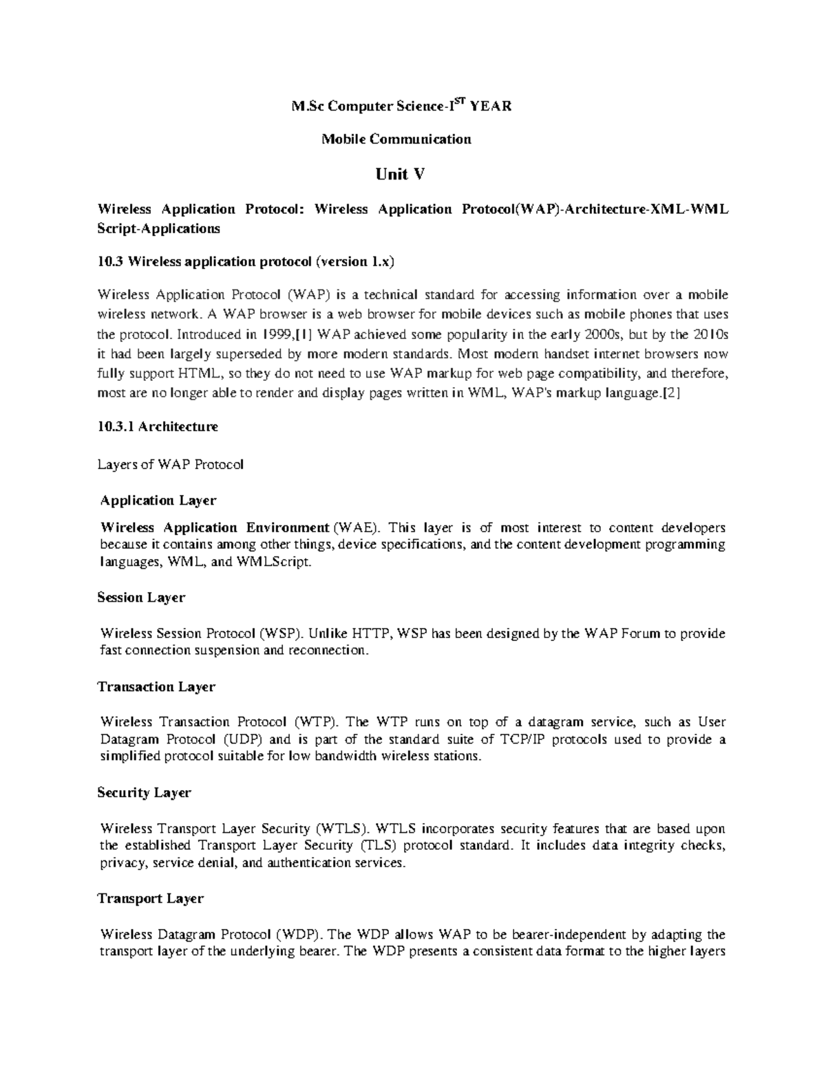 Mc unit-5 - M Computer Science-IST YEAR Mobile Communication Unit V ...