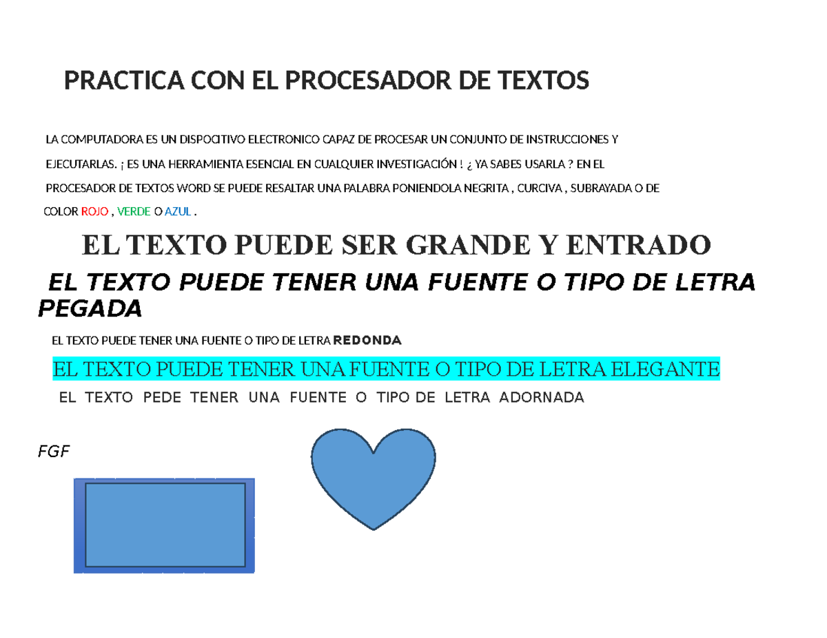 Practica CON EL Procesador DE Textos - PRACTICA CON EL PROCESADOR DE ...