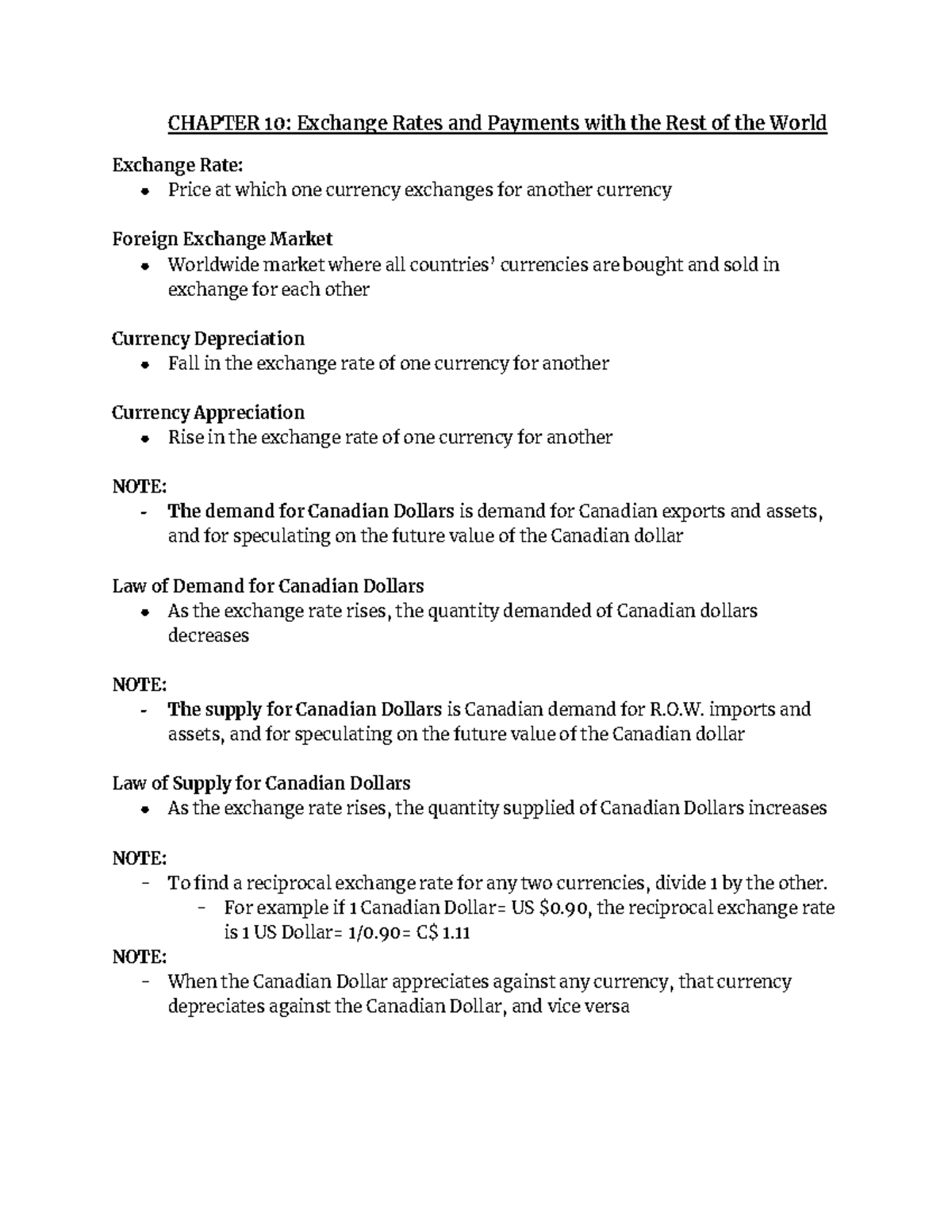 ECN Final Textbook Review - CHAPTER 10: Exchange Rates and Payments ...