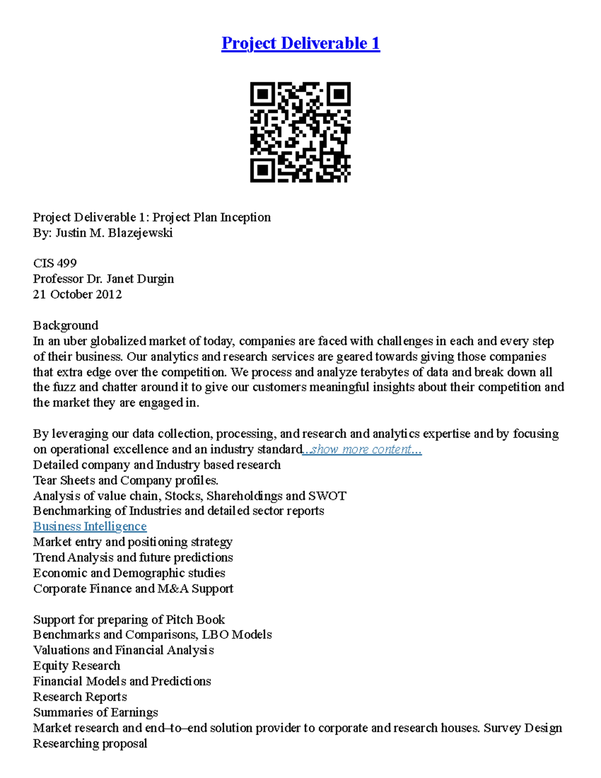 Example Essays Example Essays - Project Deliverable 1 Project ...