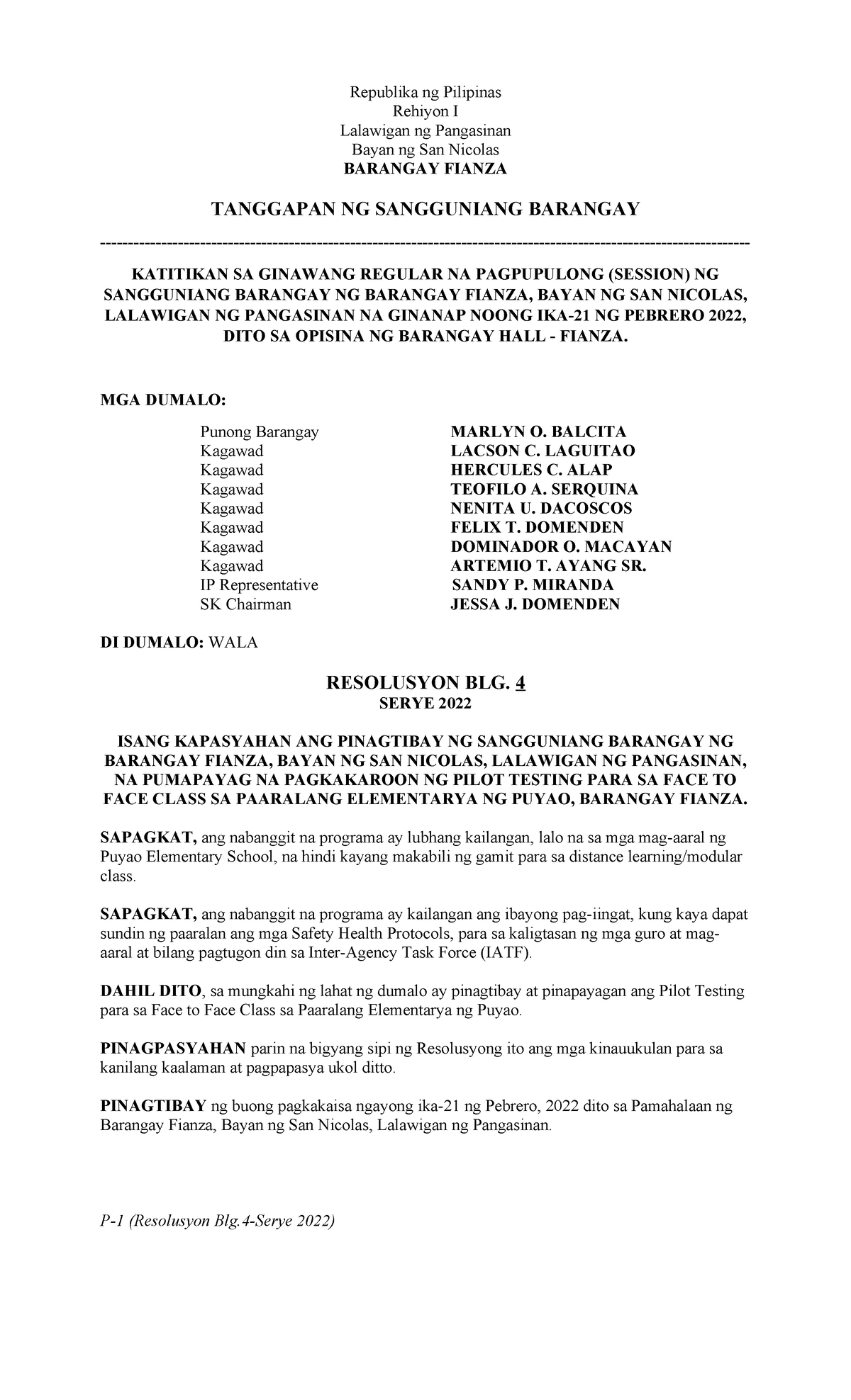 Resolution- Kapasyahan 2022docx - Republika ng Pilipinas Rehiyon I ...