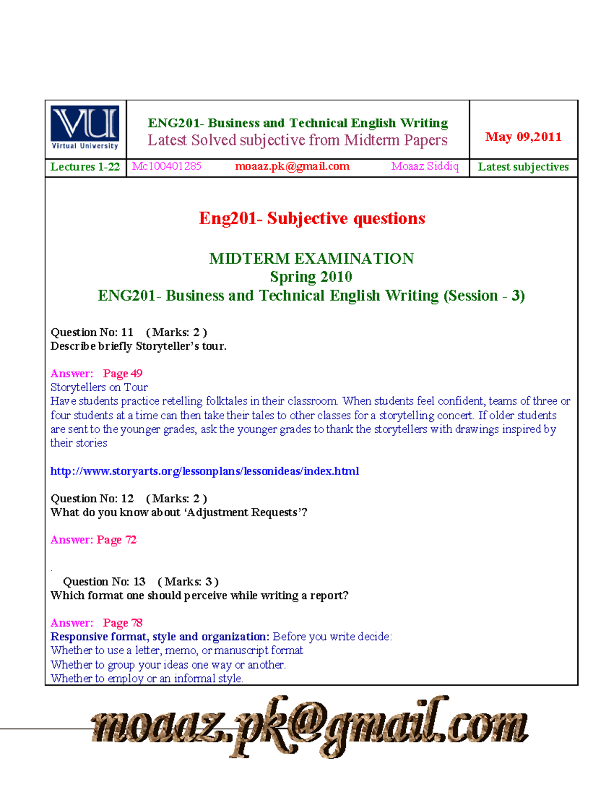 ENG201 Midterm Subjectives Solved With References by Moaaz - - Studocu