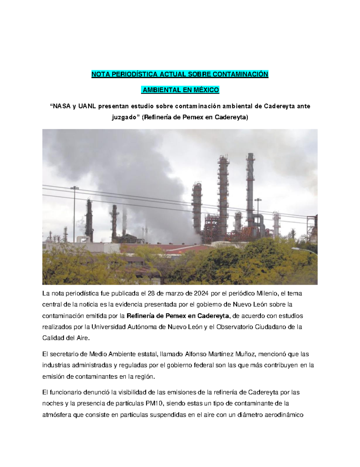 NOTA Periodística Actual Sobre Contaminación Ambiental EN MÉ - NOTA ...