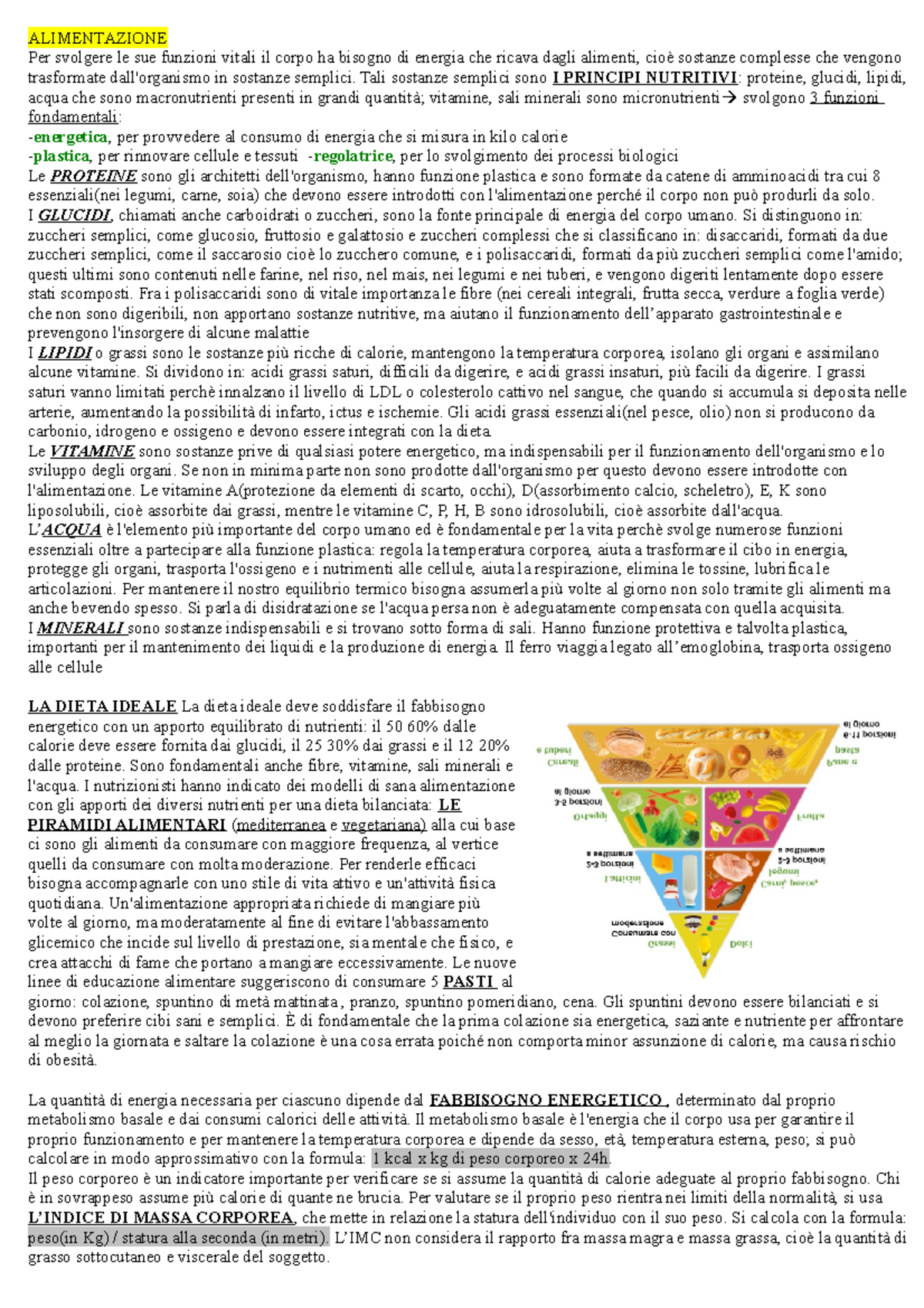 Alimentazione - RIASSUNTO COMPLETO - ALIMENTAZIONE Per svolgere le sue ...