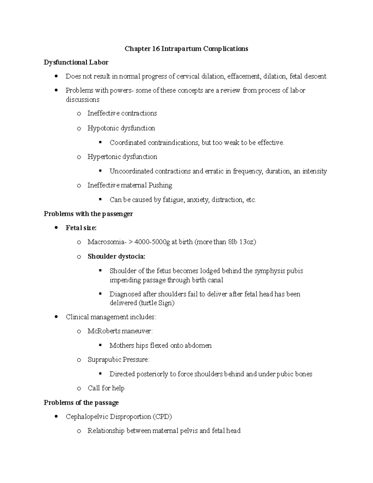 Chapter 16 Intrapartum Complications - Chapter 16 Intrapartum ...