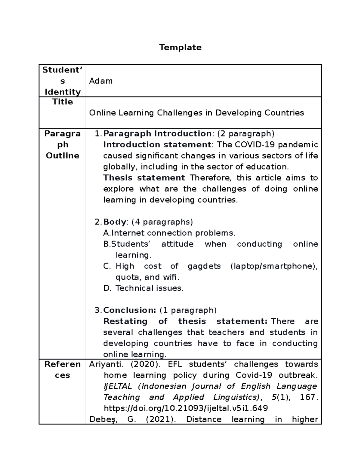 Practical Introduction Outline - Template Student’ s Identity Adam ...