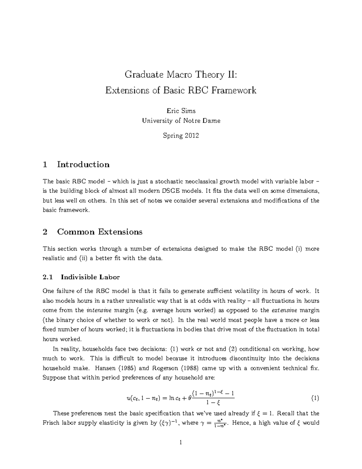 Rbc extensions spring 12 - Lecture notes 10 - Graduate Macro Theory II ...