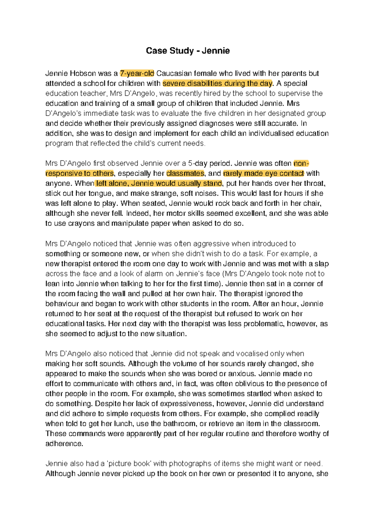 Tutorial 6 Case Study ID and ASD - Case Study - Jennie Jennie Hobson ...