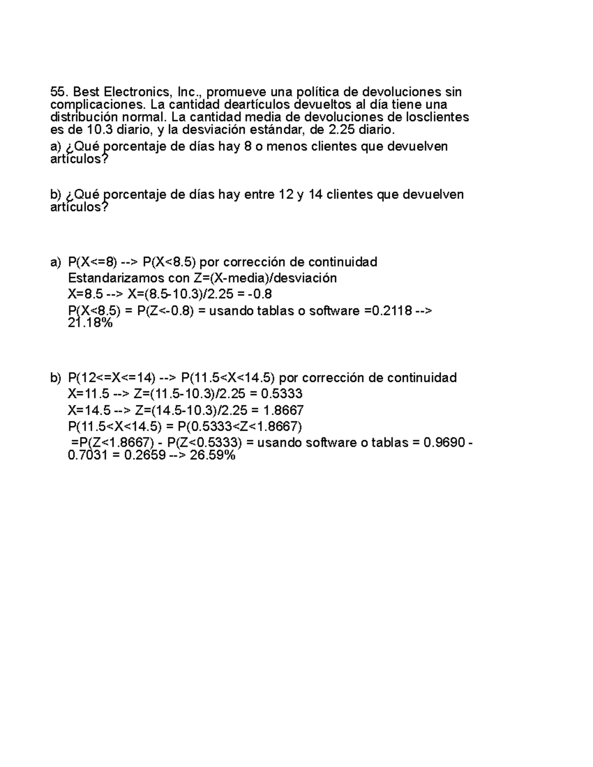 P 55 y 56 - Problemas resueltos de estadística - 55. Best Electronics ...
