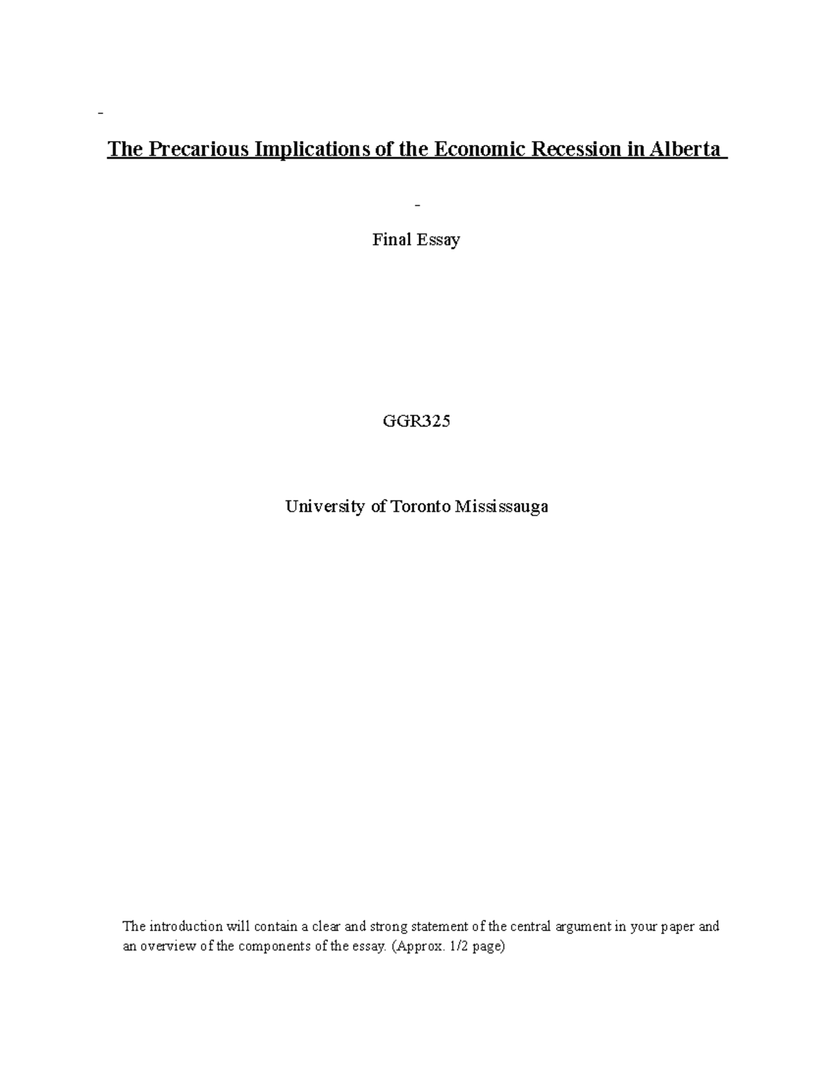 Final research essay 323 - The Precarious Implications of the Economic ...