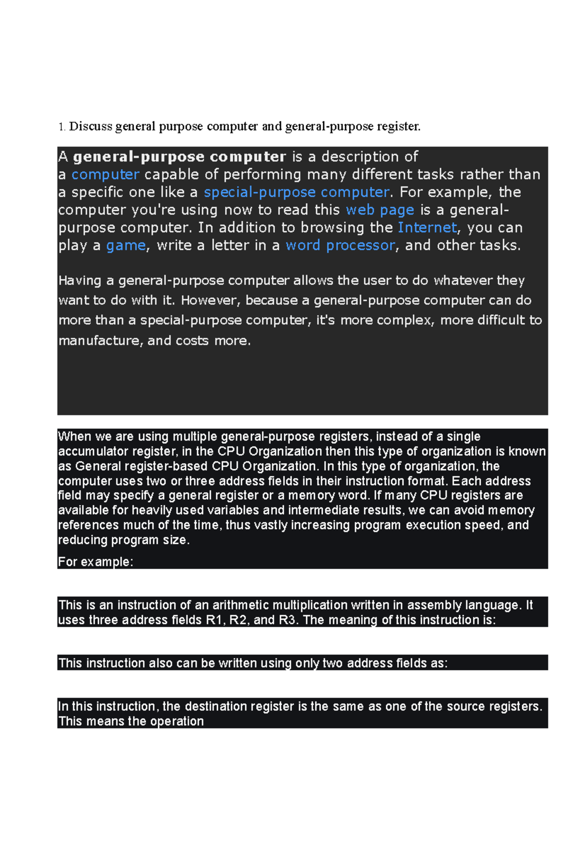CAO Assignment 17-09-2022 - 1. Discuss general purpose computer and ...
