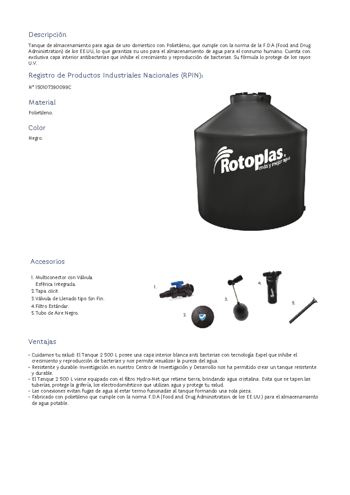 38 Ficha Tecnica Tanque Rotoplast Negro 2500L - Descripción Registro de ...