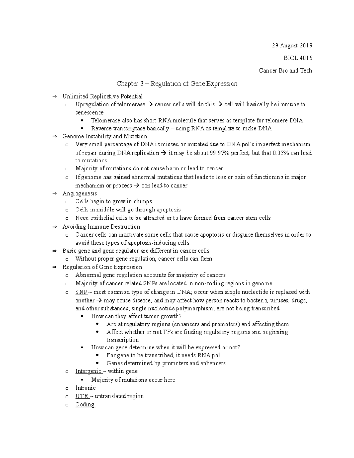 29 August - Chapter 3 – Regulation of Gene Expression - 29 August 2019 ...
