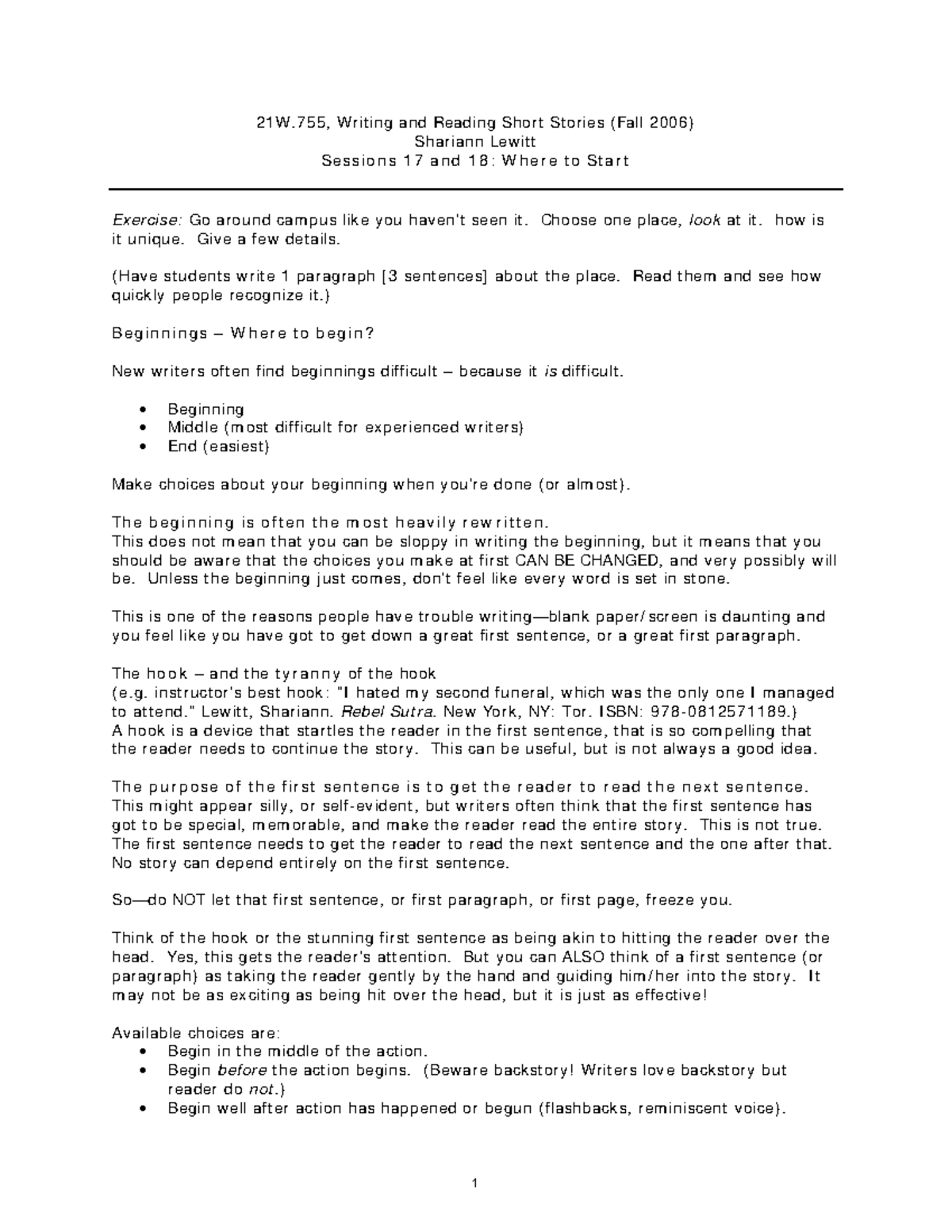 Lecture notes, Week 17 & 18 - Where to start - 21W, Writing and Reading ...
