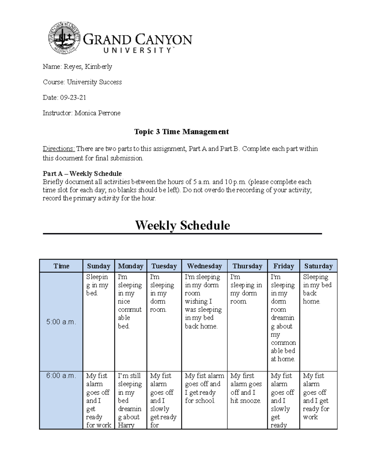 UNV103 T3 Time Management(1) - Copy - Name: Reyes, Kimberly Course ...