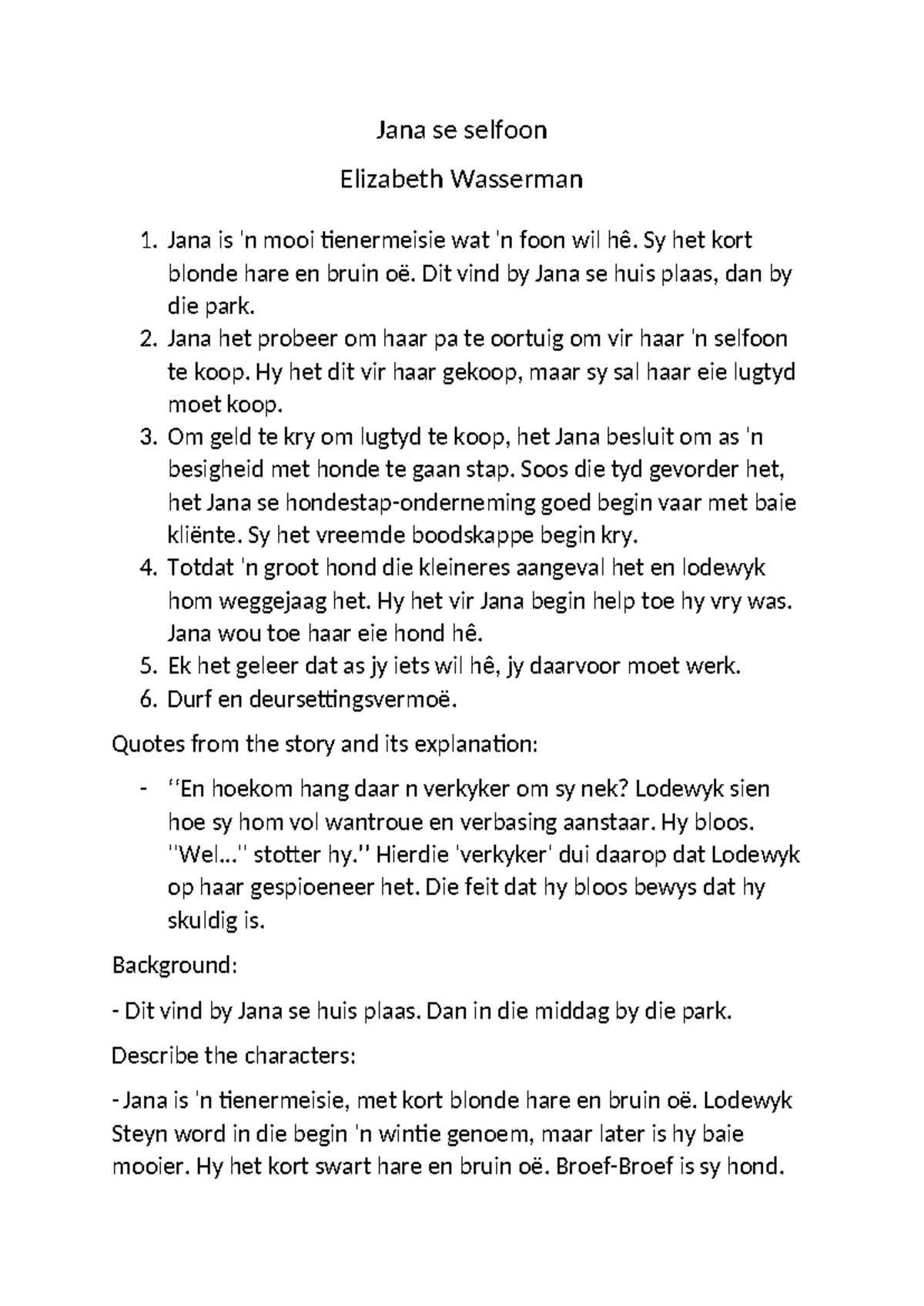 Jana se selfoon - Jana se selfoon Elizabeth Wasserman 1. Jana is 'n ...