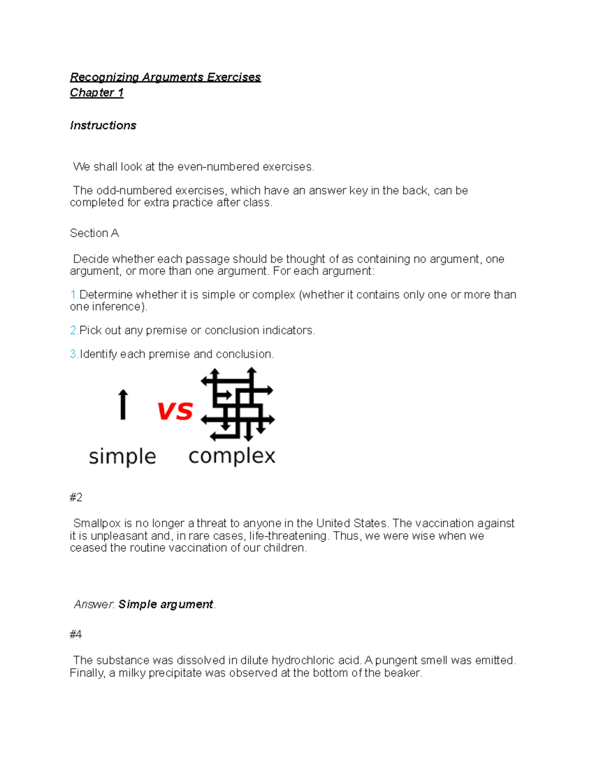 Phil 100 Week 2 exercises - Recognizing Arguments Exercises Chapter 1 Instructions We shall look ...