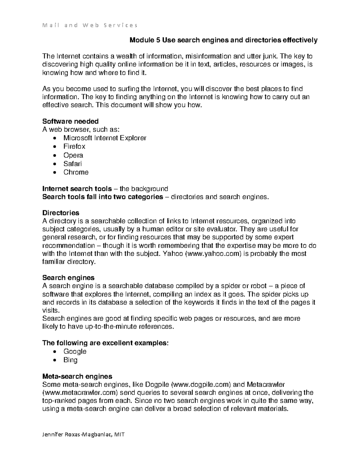 W4 Lesson 5 Use search engines and directories effectively - M a i l a ...