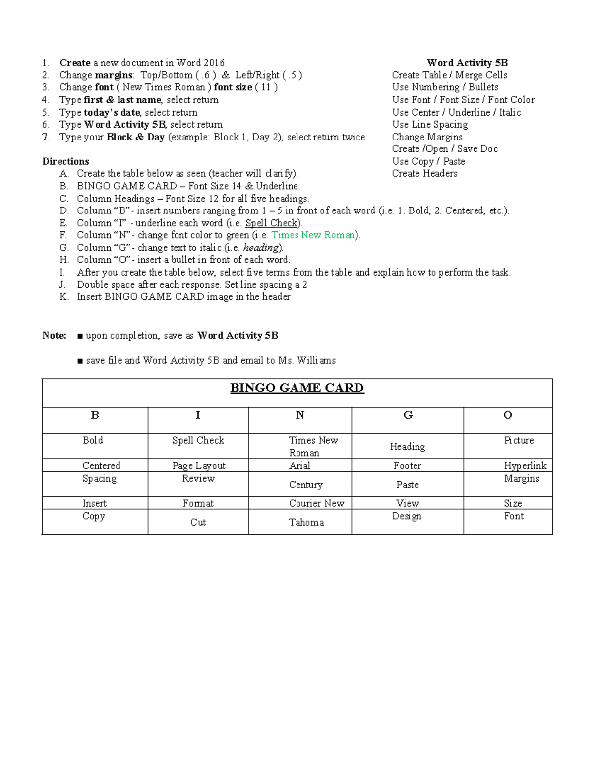 Word Activity 5B editing tables graphics 10062021 - Create a new document in Word 2016 Word ...
