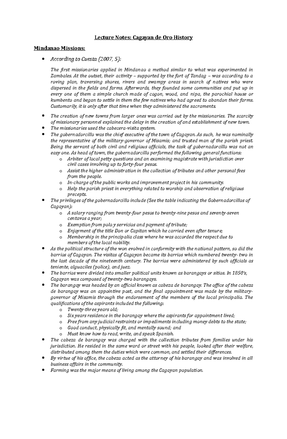 Lecture Notes CDO Historical Timeline CDO - Lecture Notes: Cagayan de ...