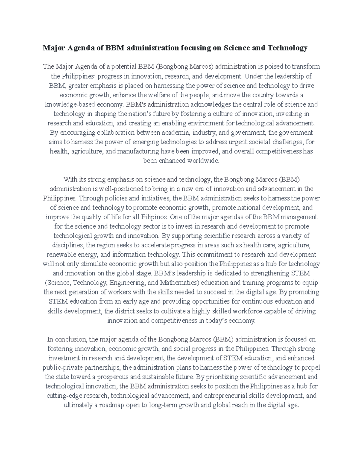 Major Agenda of BBM - Under the leadership of BBM, greater emphasis is ...